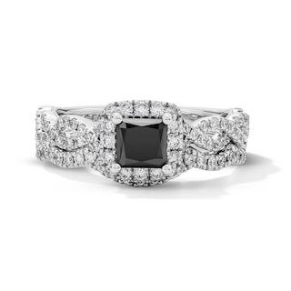 Neil Lane Princess-Cut Black Diamond & White Diamond Halo Bridal Set 1 ...