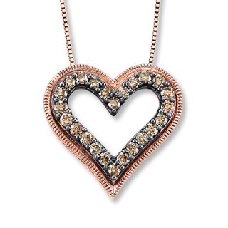 Previously Owned Heart Necklace 1/2 ct tw Brown Diamonds 10K Rose Gold ...