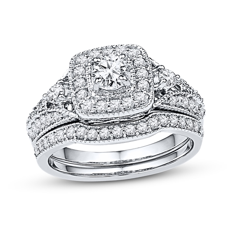 Previously Owned Diamond Bridal Set 7/8 ct tw Round-cut 14K White Gold ...