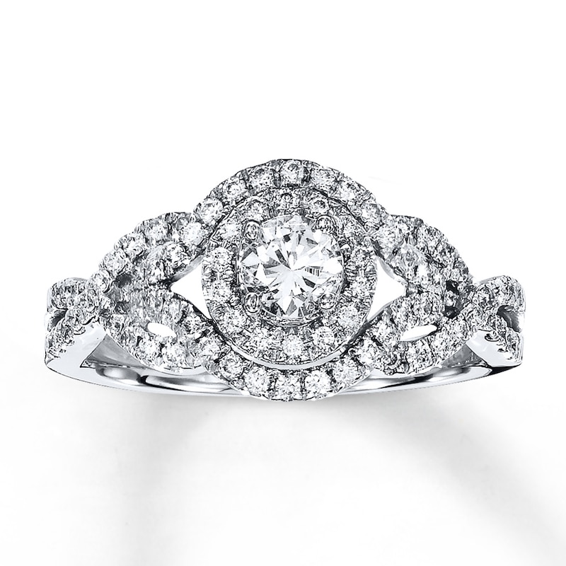 Previously Owned Diamond Engagement Ring 3/4 ct tw Round-cut 14K White ...