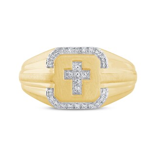 Previously Owned Men's Diamond Cross Ring 1/6 ct tw 10K Yellow Gold | Kay