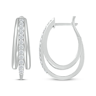 Previously Owned Diamond Three-Row Hoop Earrings 5/8 ct tw Round-cut ...