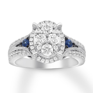 Previously Owned Diamond & Sapphire Engagement Ring 1 ct tw 14K White ...
