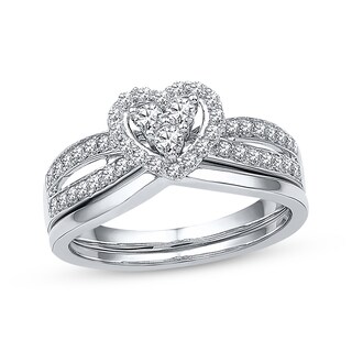 Previously Owned Heart Bridal Set 1/2 ct tw Diamonds 10K White Gold | Kay