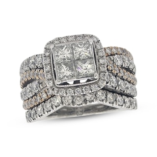 Previously Owned Princess-Cut Quad Diamond Bridal Set 3 ct tw 14K Two ...