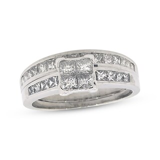 Previously Owned Princess-Cut Quad Diamond Bridal Set 1-1/2 ct tw 14K ...