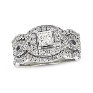 Previously Owned Neil Lane Princess-Cut Diamond Twist Shank Bridal Set ...