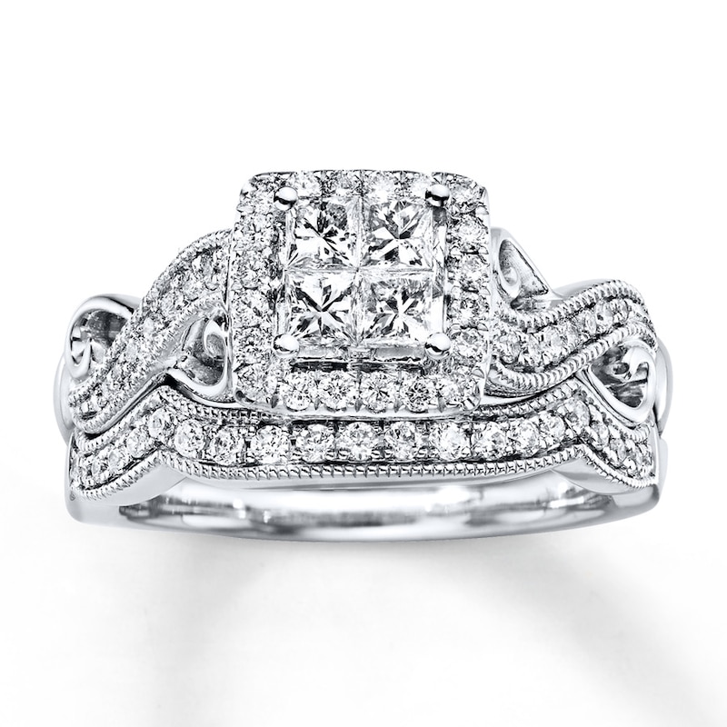 Previously Owned Princess-Cut Quad Diamond Bridal Set 3/4 ct tw 14K ...