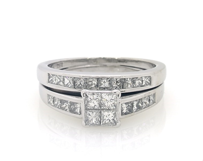 Previously Owned Princess-Cut Quad Diamond Bridal Set 1-1/4 ct tw 14K ...