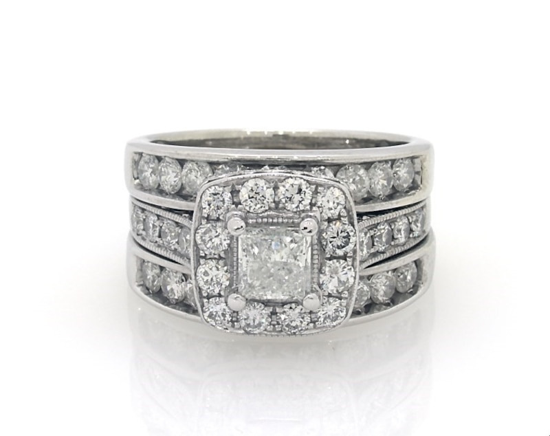 Previously Owned Princess-Cut Diamond Cushion Halo Bridal Set 2-3/4 ct ...