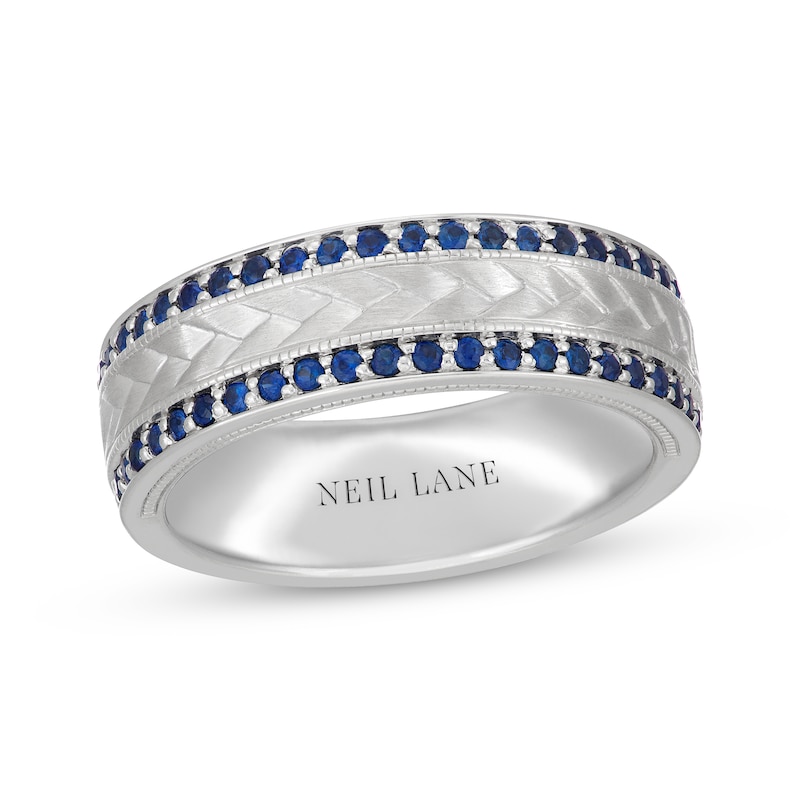 Previously Owned Neil Lane Men's Blue Sapphire Wedding Band 14K White ...