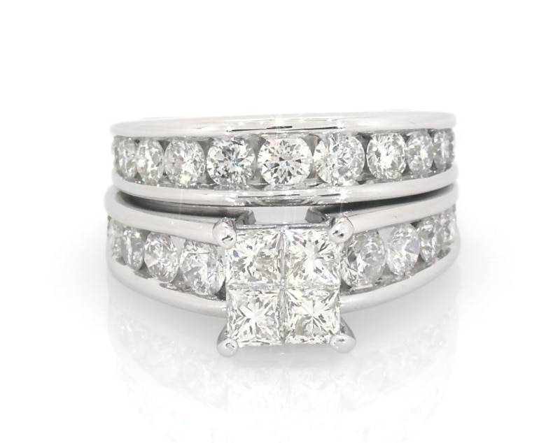Previously Owned Princess-Cut Quad Diamond Bridal Set 3-5/8 ct tw 14K ...