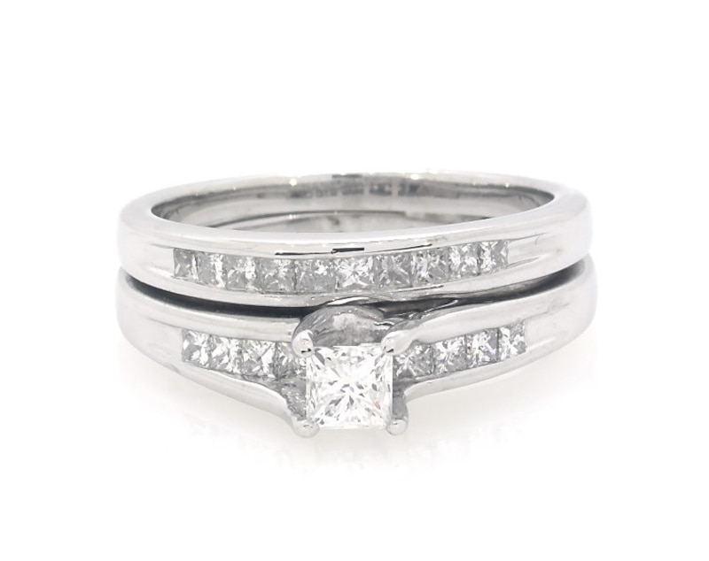 Previously Owned Princess-Cut Diamond Bridal Set 7/8 ct tw 14K White ...