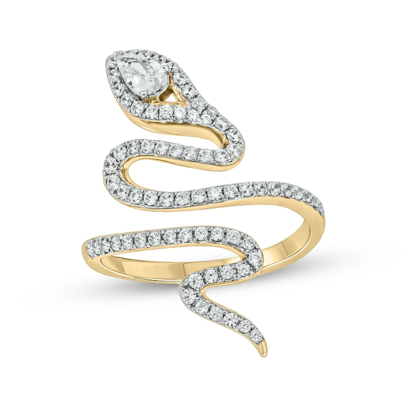 Pear-Shaped & Round-Cut Diamond Snake Bypass Ring 3/4 ct tw 10K Yellow ...