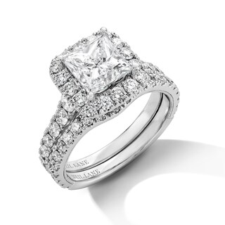 Neil Lane Diamond Bridal Set 3-1/2 ct tw Princess & Round 14K White ...