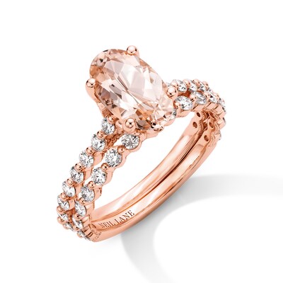 Neil Laneoval Cut Morganite Bridal Set 7 8 Ct Tw Diamonds 14k Rose Gold