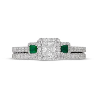 Neil Lane Princess-Cut Diamond & Natural Emerald Bridal Set 1 ct tw 14K ...